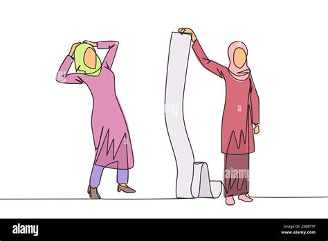 Single One Line Drawing Shocked Arabian Businesswoman Is Shown The Bill