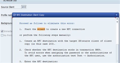 Lets Help Each Other Client Copy Execution Failed With Error Missing Rfc Destination Error