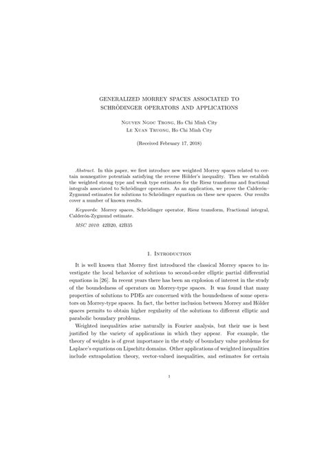 Pdf Generalized Morrey Spaces Associated To Schrödinger Operators And Applications