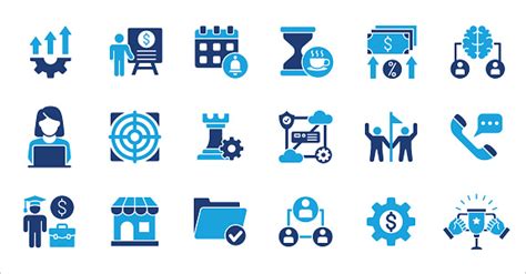 경영 관리 회사 컬러 플랫 아이콘 세트입니다 금융 성공 데이터 사업가 대상 고객 서비스 작업 돈 상점 회의 교육 아이디어의 상징이 포함되어 있습니다 벡터 일러스트 레이 션