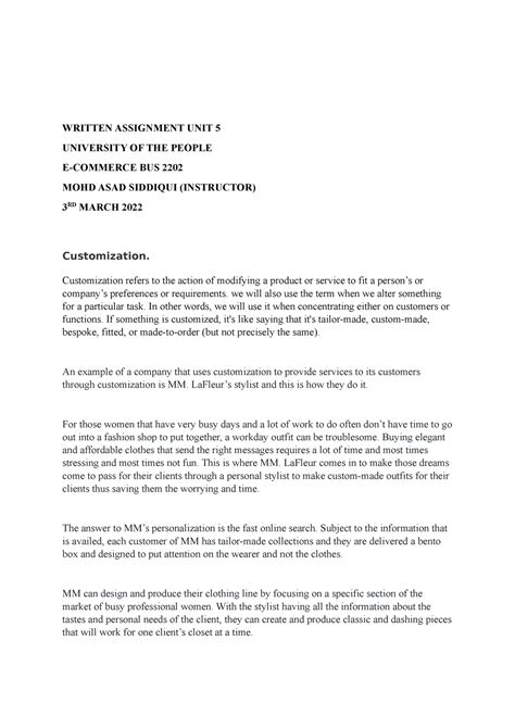 Written Assignment Unit 5 Bus 2202 Written Assignment Unit 5 University Of The People E