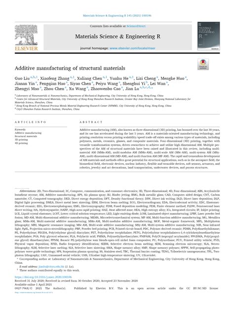 Pdf Additive Manufacturing Of Structural Materials