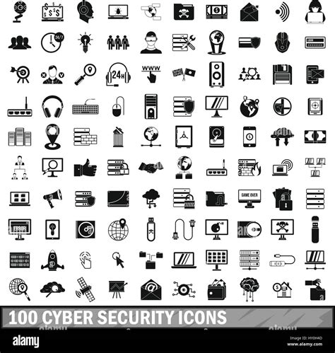 100 Cyber Security Icons Set Simple Style Stock Vector Image Art Alamy