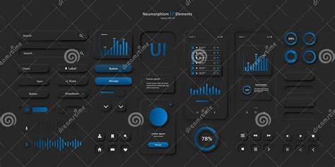 A Set Of User Interface Elements For A Mobile Application In A Dark Style Stock Vector