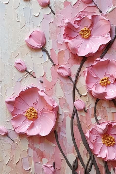 粉色奶油风抽象花卉油画肌理装饰画