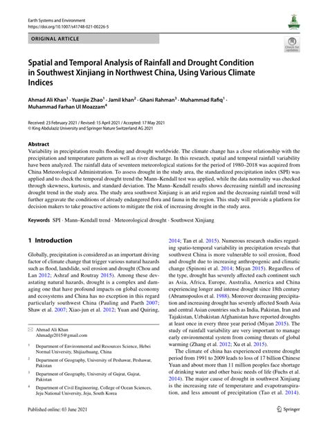 Pdf Spatial And Temporal Analysis Of Rainfall And Drought Condition In Southwest Xinjiang In