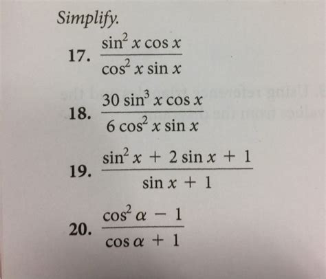 Solved Simplify Sinx Cos X Cos X Sin X 30 Sin X Cos X 6 Cos