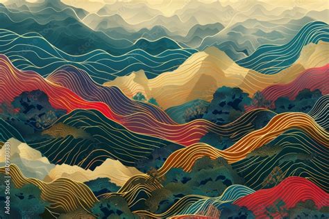 Japanese Background With Line Wave Pattern Vector Abstract Art