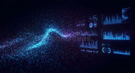 Abstract Data Visualization Flowing Digital Particles And Dynamic Charts Displaying Information