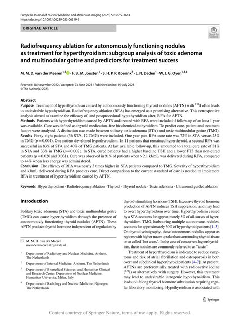 Pdf Radiofrequency Ablation For Autonomously Functioning Nodules As Treatment For