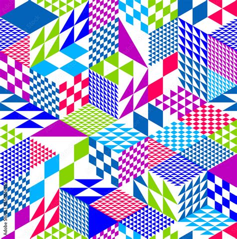 Geometric 3d Seamless Pattern With Cubes Rhombus And Triangles Boxes