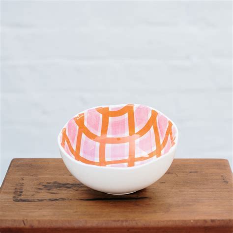 Medium Pink And Orange Gingham Bowl Noss And Co
