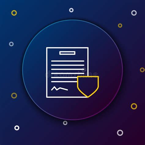 Line Contract With Shield Icon Isolated On Blue Background Insurance Concept Stock Vector