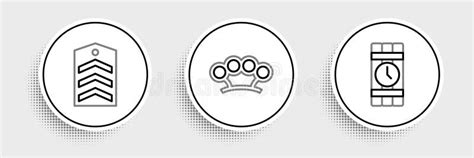 Set Line Dynamite And Timer Clock Chevron And Brass Knuckles Icon