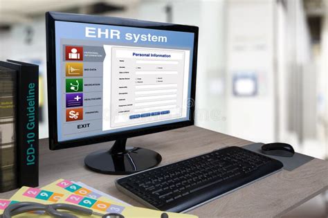 Electronic Health Record System On Computer Monitor Screen Stock Image Image Of Network