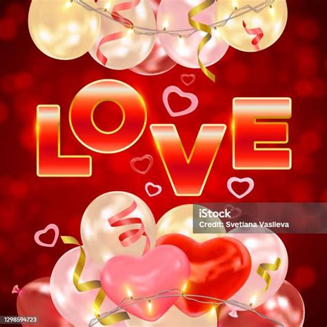 현실적인 공기 풍선 마음 비문 사랑 발렌타인 데이 배경 벡터 인사말 카드 초대 배너 2월에 대한 스톡 벡터 아트 및 기타 이미지 Istock