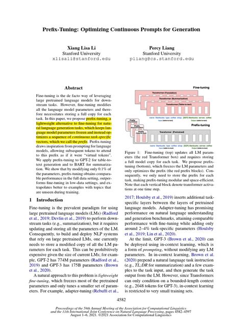 acl 2021 xiang lisa li prefix tuning optimizing continuous prompts for