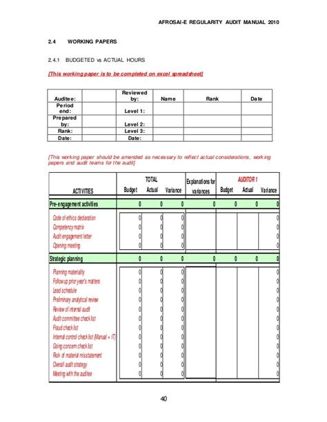 Audit Working Papers Template