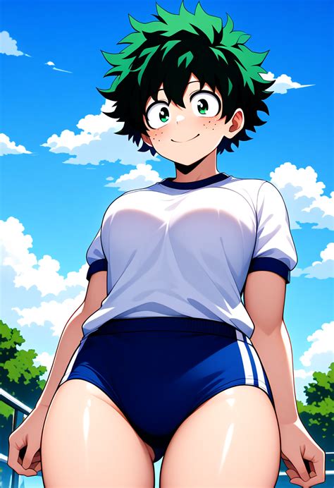 Rule 34 Ai Generated Blue Pants Female Deku Freckles Green Eyes Green