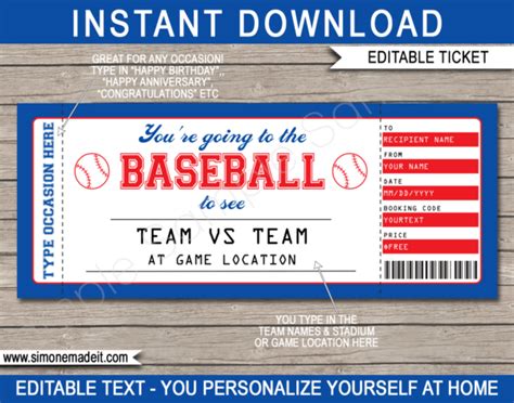 La Dodgers Game Ticket T Voucher Printable Surprise Baseball Tickets