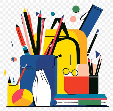 School Clipart Colorful School Supplies And Backpack Png
