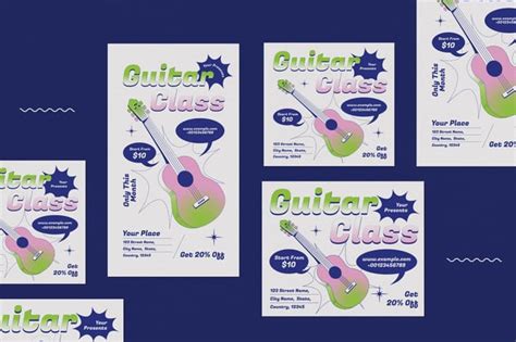 White Flat Design Guitar Class Flyer Set Print Templates Ft Flyer