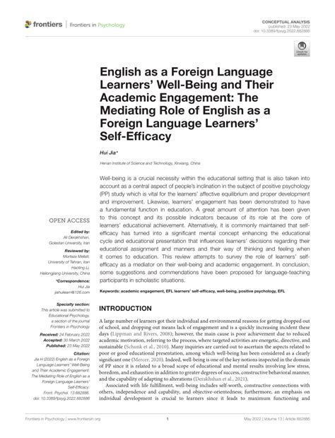 Pdf English As A Foreign Language Learners Well Being And Their Academic Engagement The