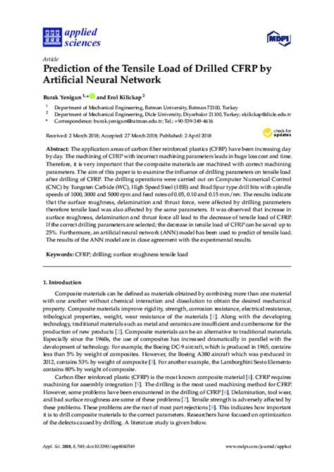 Pdf Prediction Of The Tensile Load Of Drilled Cfrp By Artificial