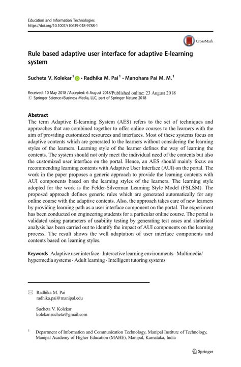 Pdf Rule Based Adaptive User Interface For Adaptive E Learning System