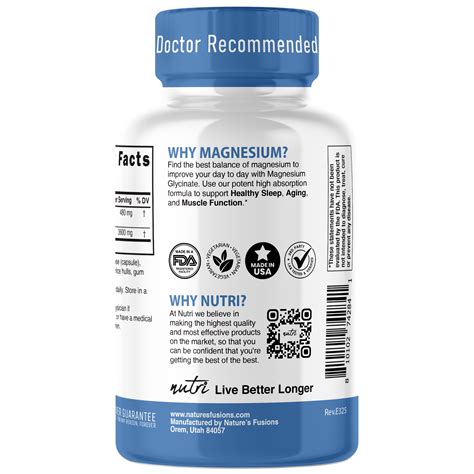 Nutri Magnesium Glycinate High Absorption 480 Mg 120 Count