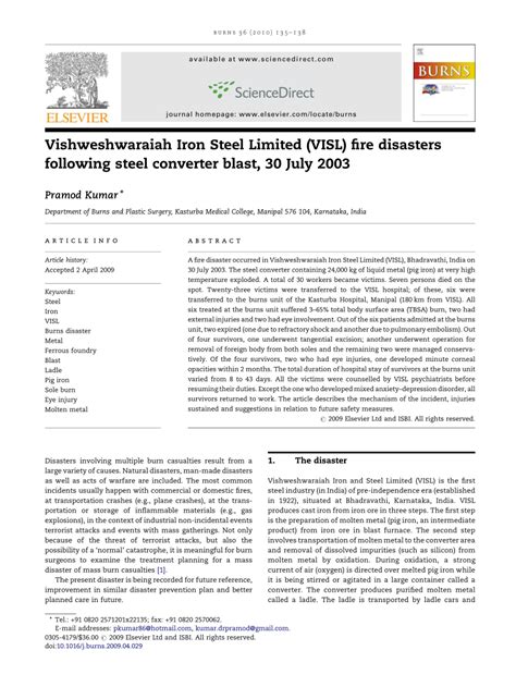 Pdf Vishweshwaraiah Iron Steel Limited Visl Fire Disasters