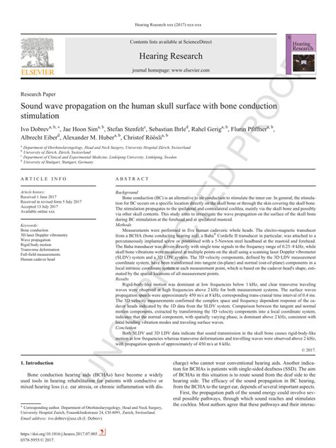 Pdf Sound Wave Propagation On The Human Skull Surface With Bone Conduction Stimulation