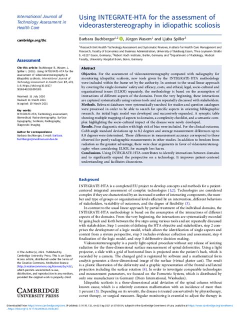 Pdf Using Integrate Hta For The Assessment Of Videorasterstereography In Idiopathic Scoliosis