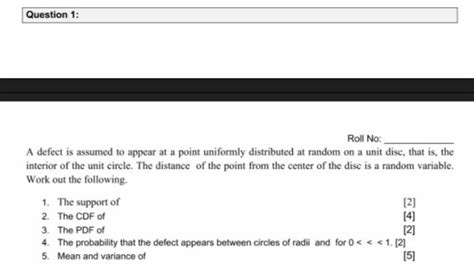 solved question 1 roll no a defect is assumed to appear at