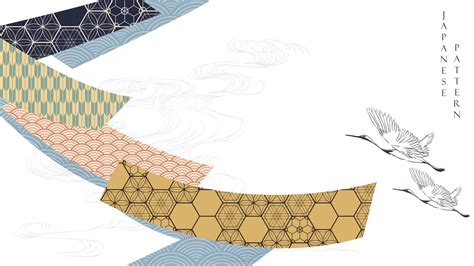 Japanese Background With Crane Birds Vector Abstract Art Ribbon