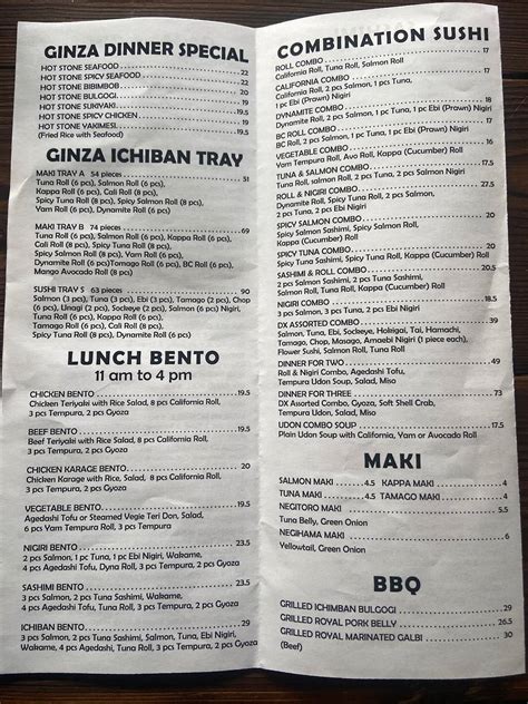 Menu At Ginza Ichiban Restaurant Quesnel