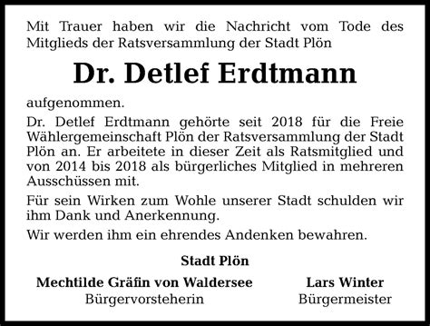 Traueranzeigen Von Detlef Erdtmann Trauer Anzeigen De