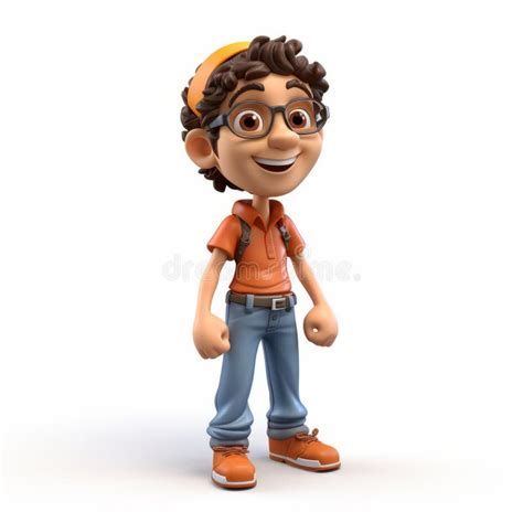 Highly Detailed 3d Cartoon Boy With Glasses Smiling Stock Illustration