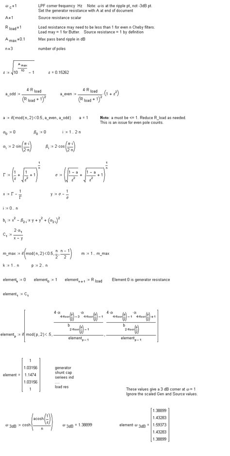 Design Looking For Tables Of Chebyshev I Lumped Filters For Various