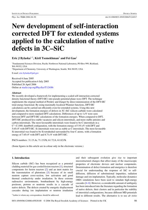 Pdf New Development Of Self Interaction Corrected Dft For Extended