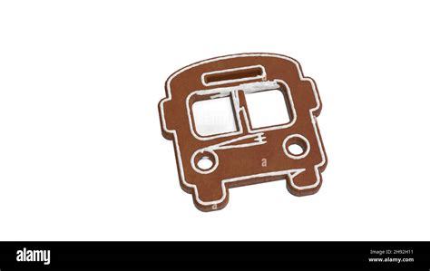 3d Rendering Of Gingerbread Cookie In Shape Of Symbol Of Bus Isolated