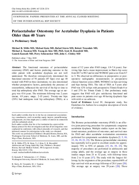 Pdf Periacetabular Osteotomy For Acetabular Dysplasia In Patients