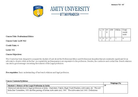 professional ethics syllabus annexure ‘cd 01 course title