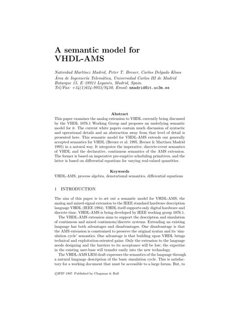 Pdf A Semantic Model For Vhdl Ams