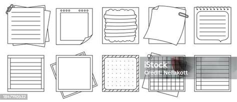 종이 노트 메모종이 스티커 메모장 윤곽 세트 Copybook 페이지 줄 지어 그리드 벡터 일러스트 레이 션 0명에 대한 스톡 벡터 아트 및 기타 이미지 Istock