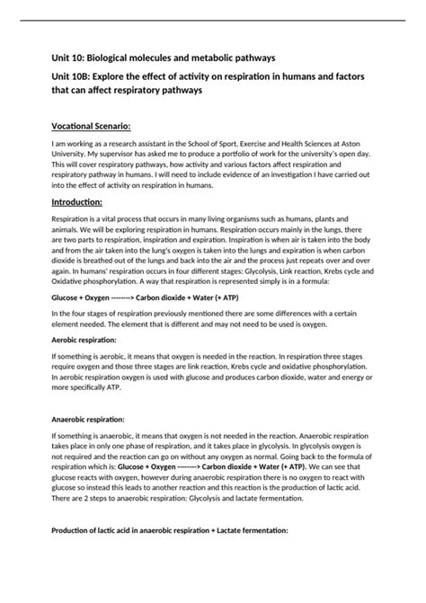 Btec Applied Science Unit 10 Assignment B Full Assignment Unit 10 Biological Molecules