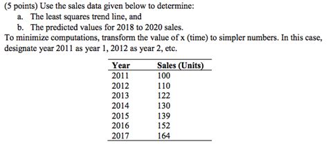 solved use the sales data given below to determine a the