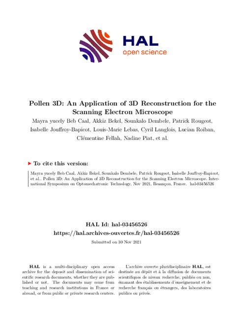 Pdf Pollen 3d An Application Of 3d Reconstruction For The Scanning