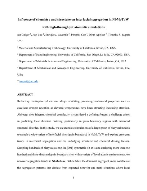 Pdf Influence Of Chemistry And Structure On Interfacial Segregation
