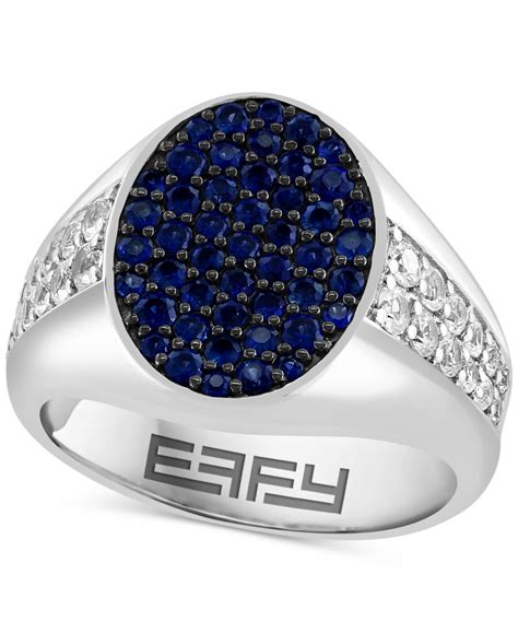 Effy Collection Effy Mens Sapphire 1 15 Ct Tw And White Sapphire 1 Ct Tw Cluster Ring